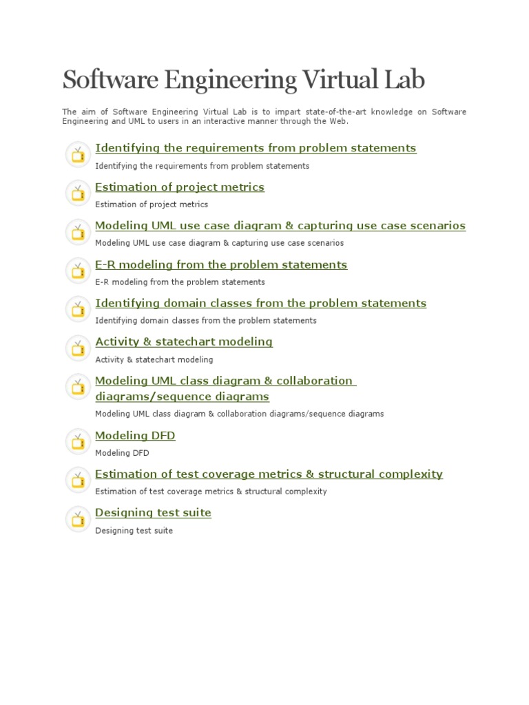 1 Software Engineering Virtual Lab | PDF | Use Case | Unified Modeling ...