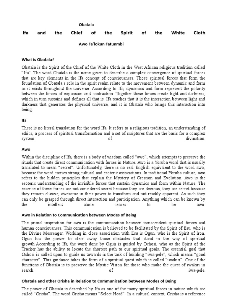 Understanding Obatala in Ifa Tradition | PDF | Philosophy | Religion ...