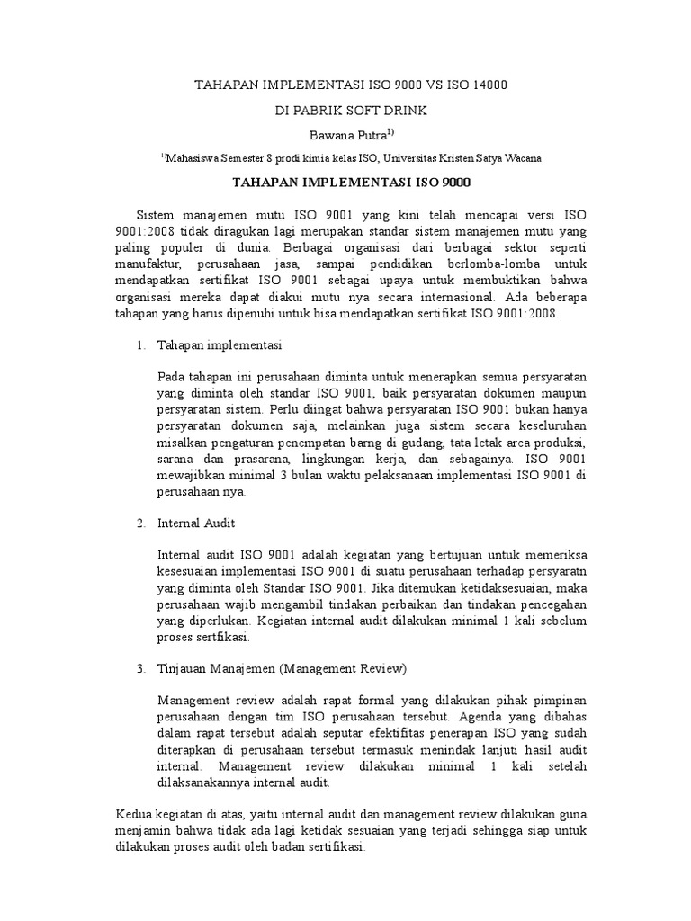 Tahapan Implementasi Iso 9000 Dan Iso 14000 | PDF