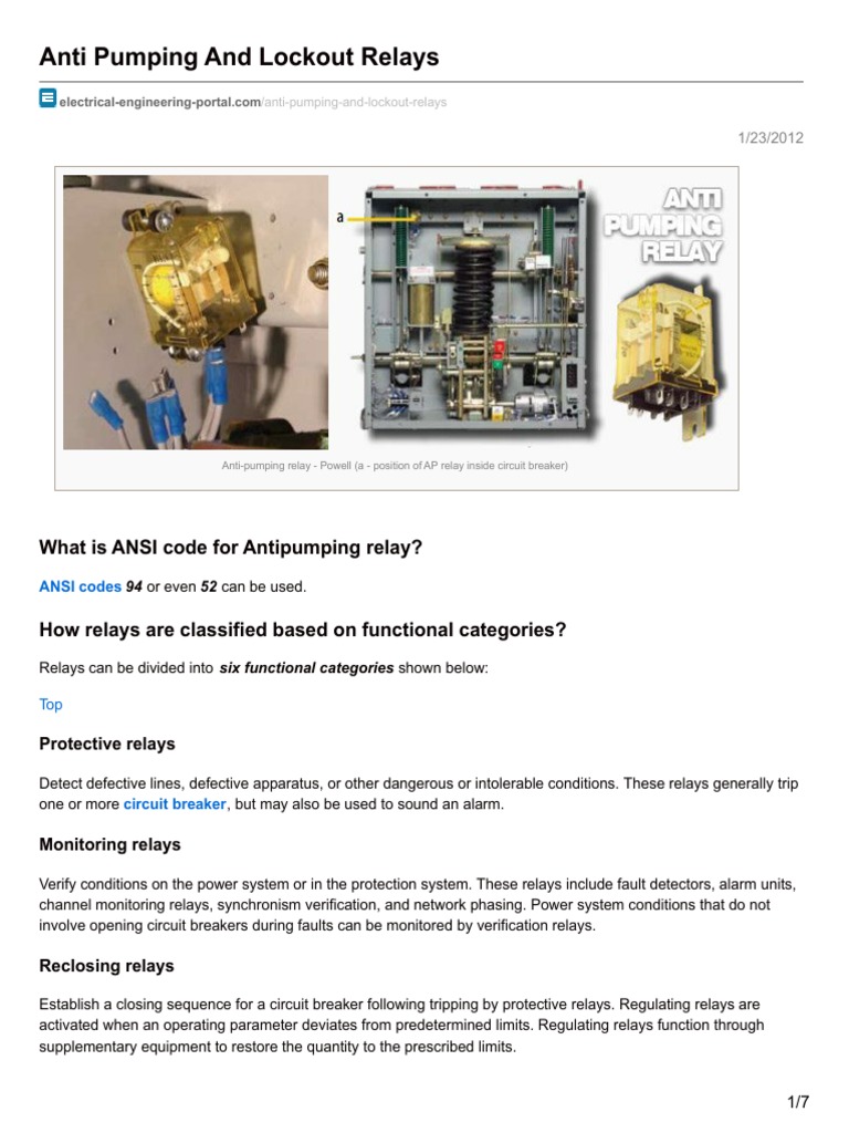 Anti Pumping and Lockout Relays | PDF | Relay | Switch