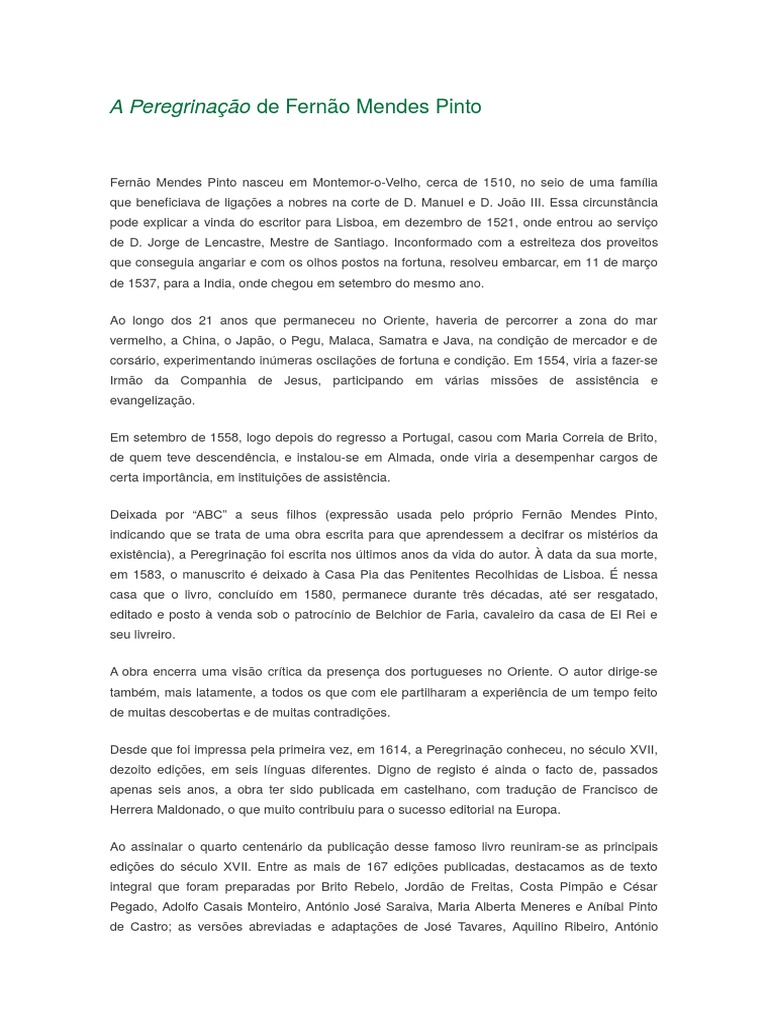 A Peregrinação de Fernão Mendes Pinto | PDF | Clássicos | História