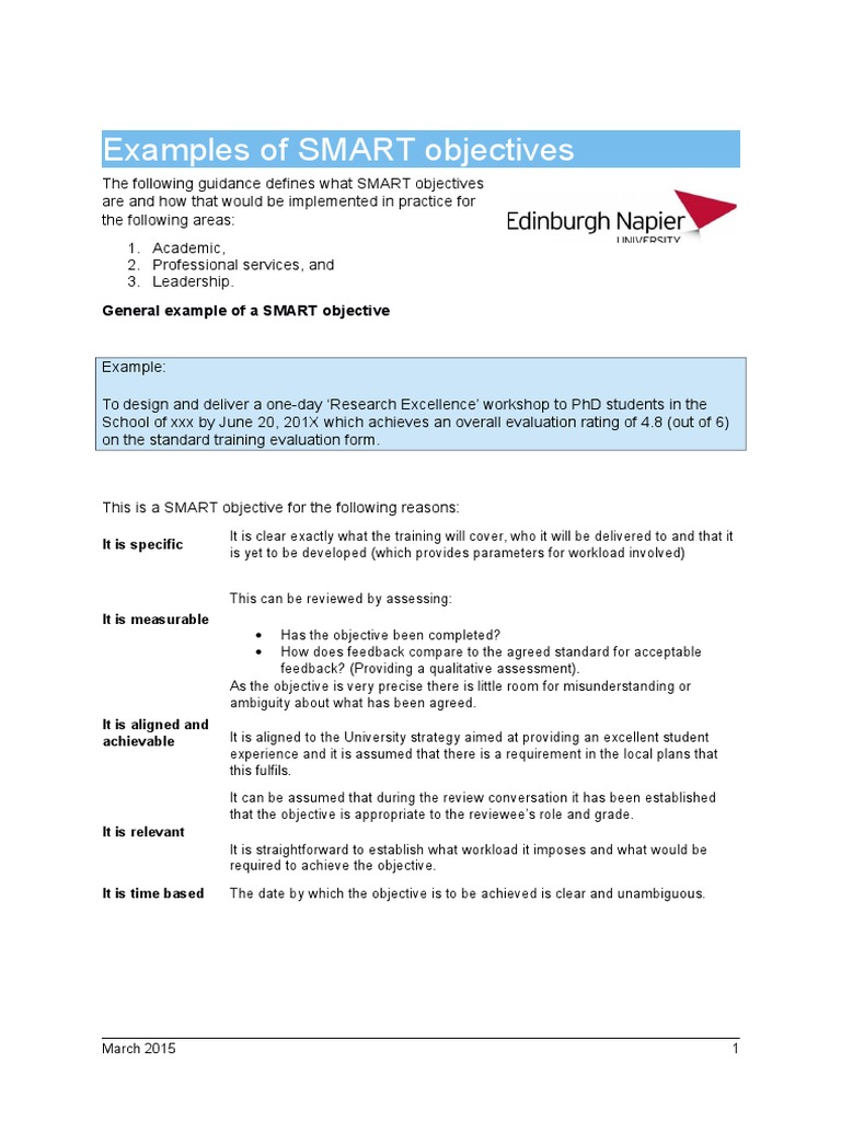 Examples of SMART Objectives | PDF | Strategic Management | Educational ...