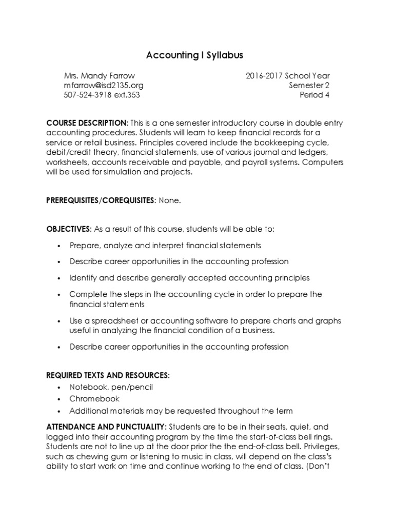 Accounting Syllabus | PDF | Educational Assessment | Debits And Credits