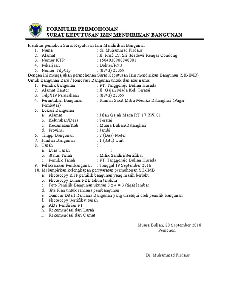Formulir Permohonan Imb Pagar | PDF