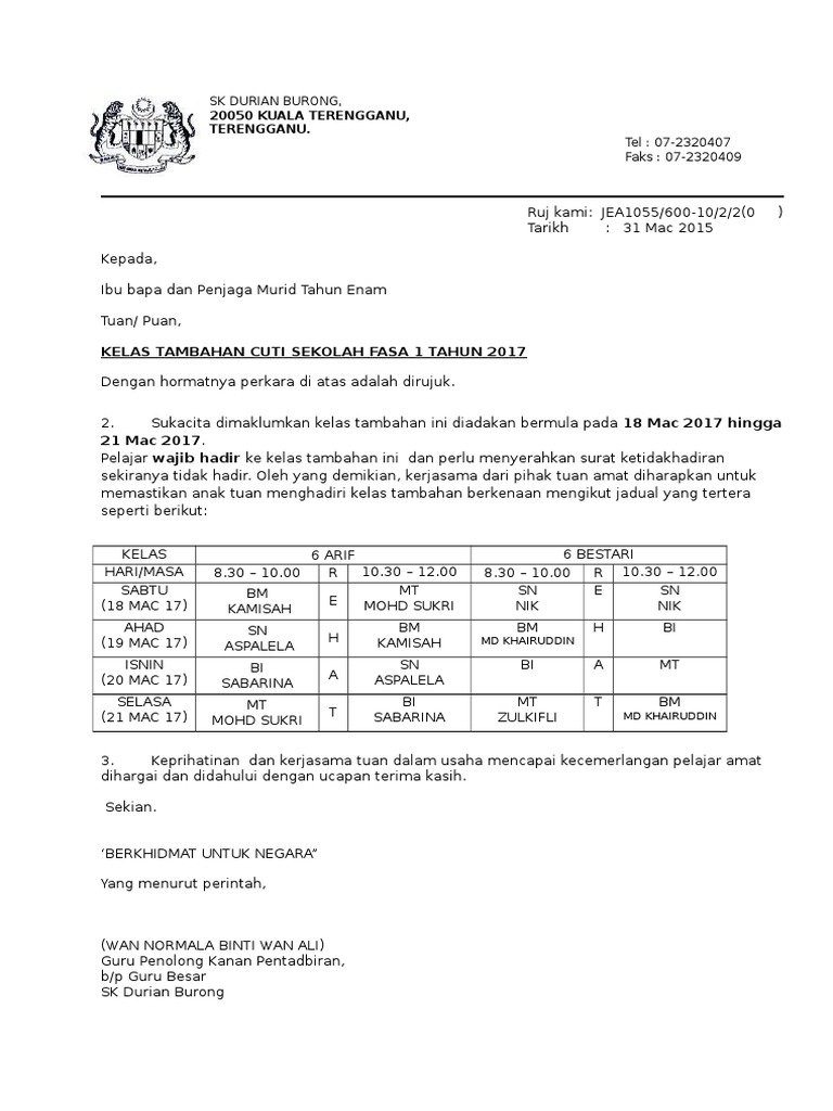 SURAT Jadual Mac | PDF