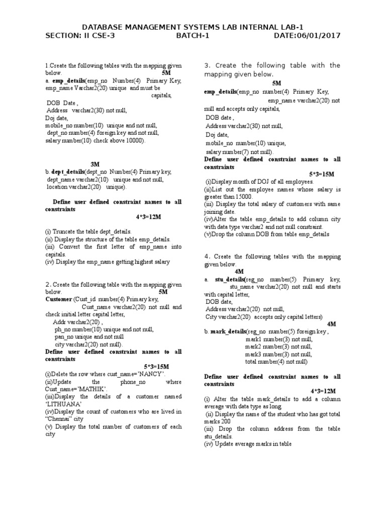 DATABASE MANAGEMENT SYSTEMS LAB INTERNAL LAB-1 | PDF | Information Science | Software Design