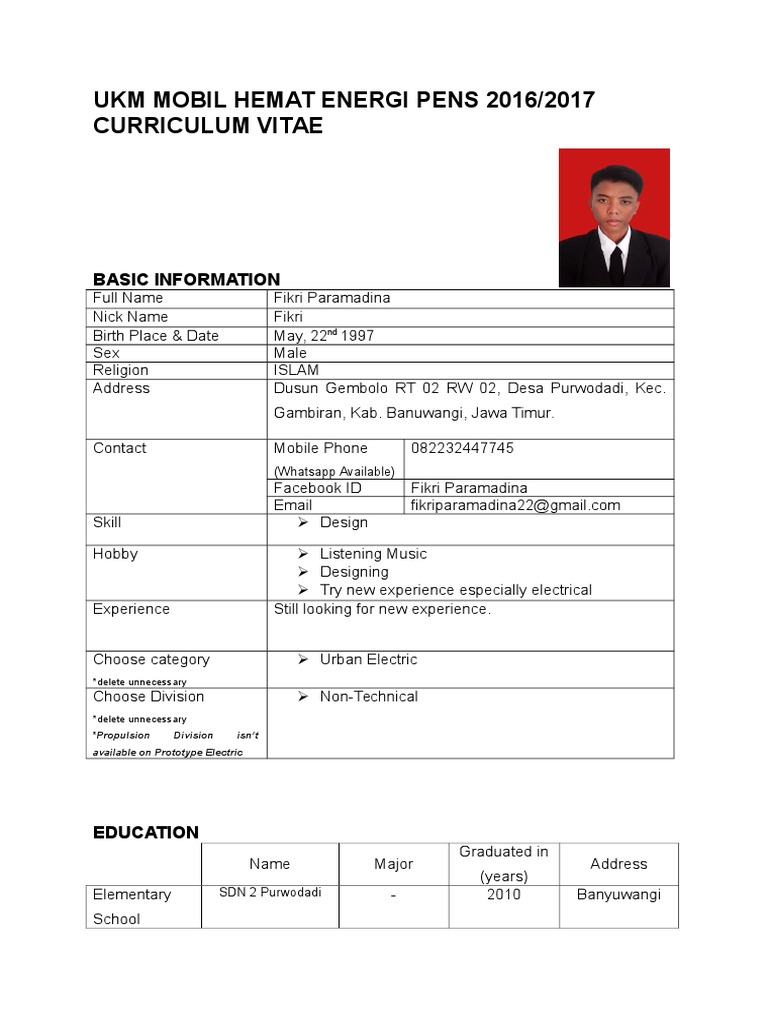 CV Form Ukm Mhe 2016-2017 | PDF
