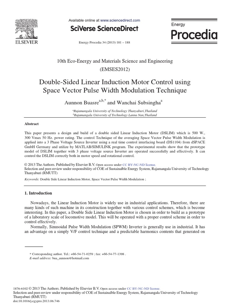 Double-Sided Linear Induction Motor Control Using Space Vector Pulse Width Modulation Technique ...
