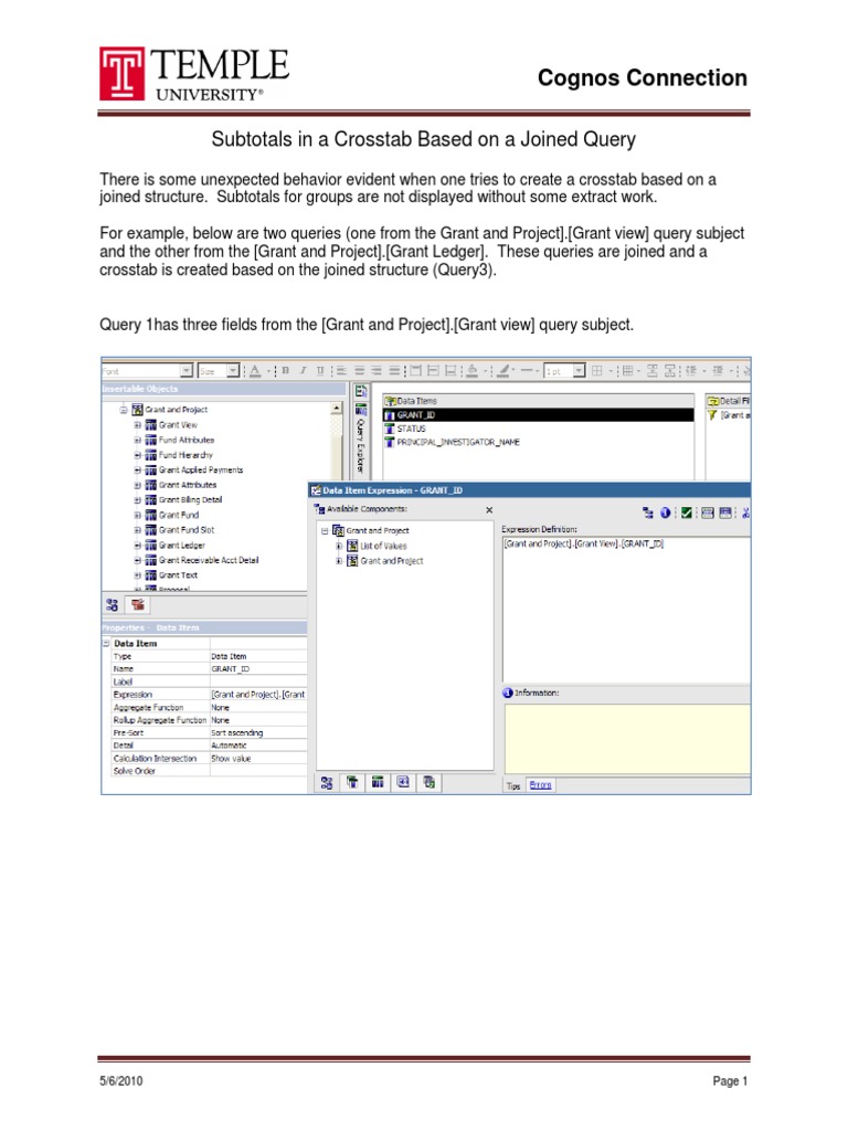 Subtotals in A Crosstab Based On A Joined Query: Cognos Connection | PDF | Computer Data | Computing