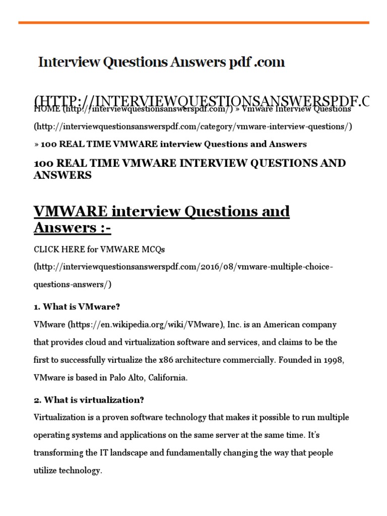 100 REAL TIME VMWARE Interview Questions and Answers 2017 | PDF ...