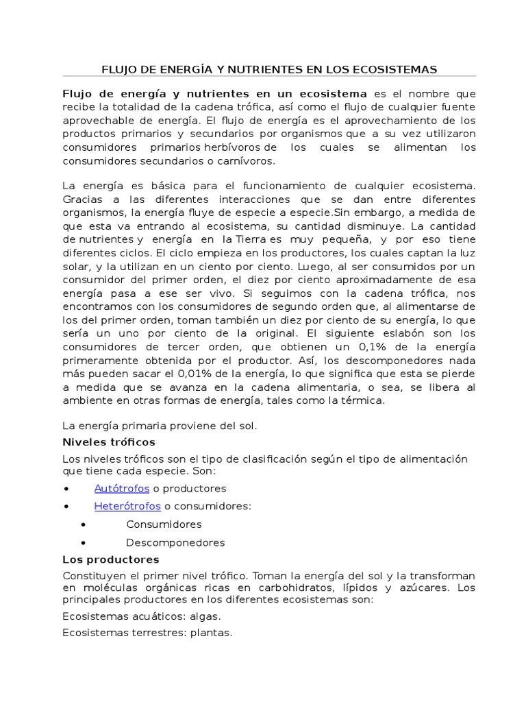 Flujo de Energía y Nutrientes en Ecosistemas | PDF | Red alimentaria ...
