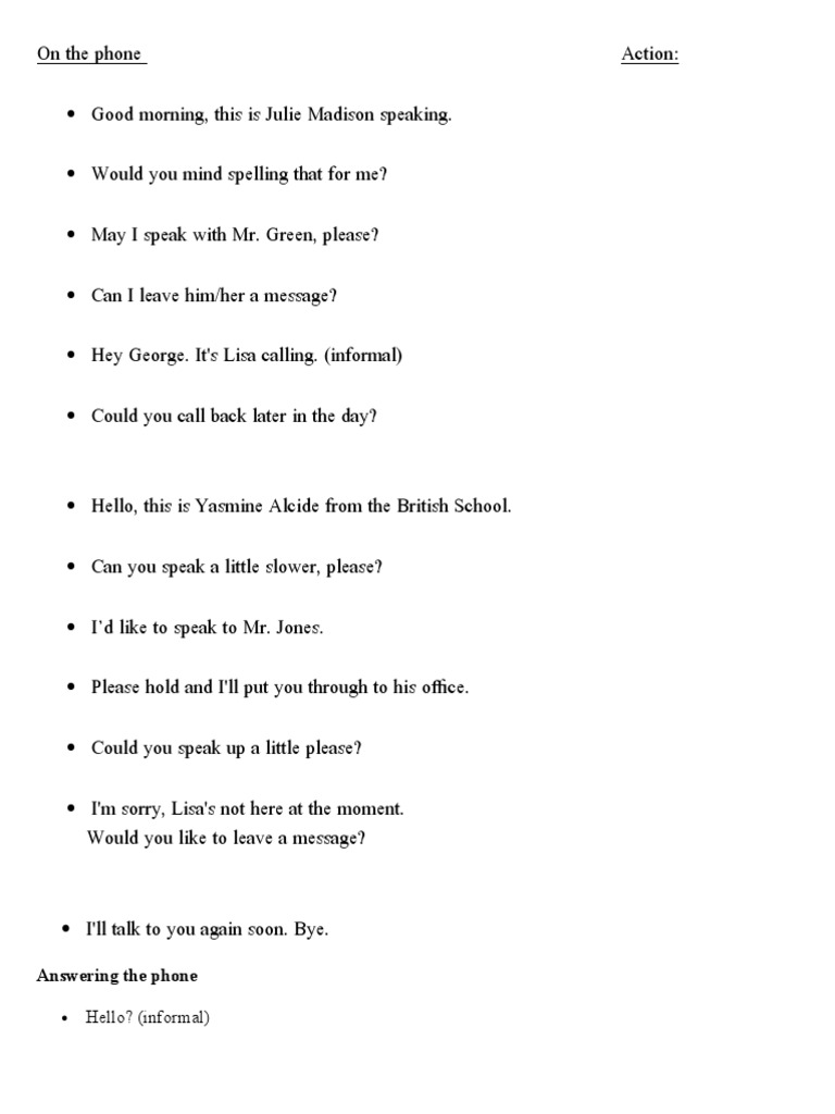 Hello? (Informal) : Answering The Phone | PDF | Business