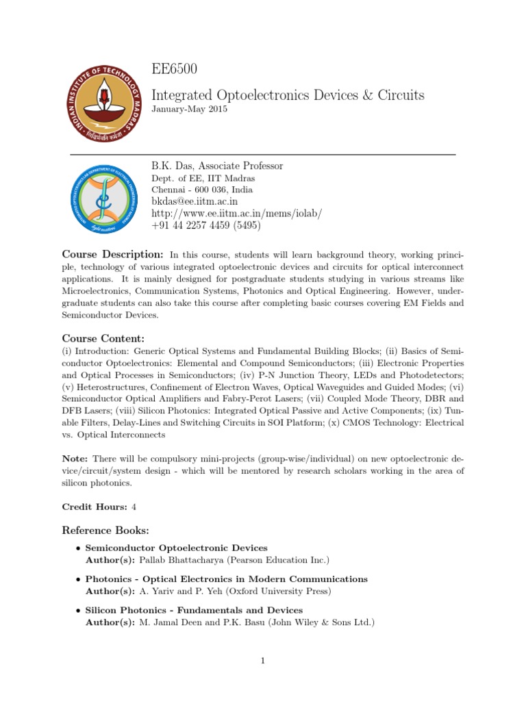 EE6500 Integrated Optoelectronics Devices & Circuits: B.K. Das ...
