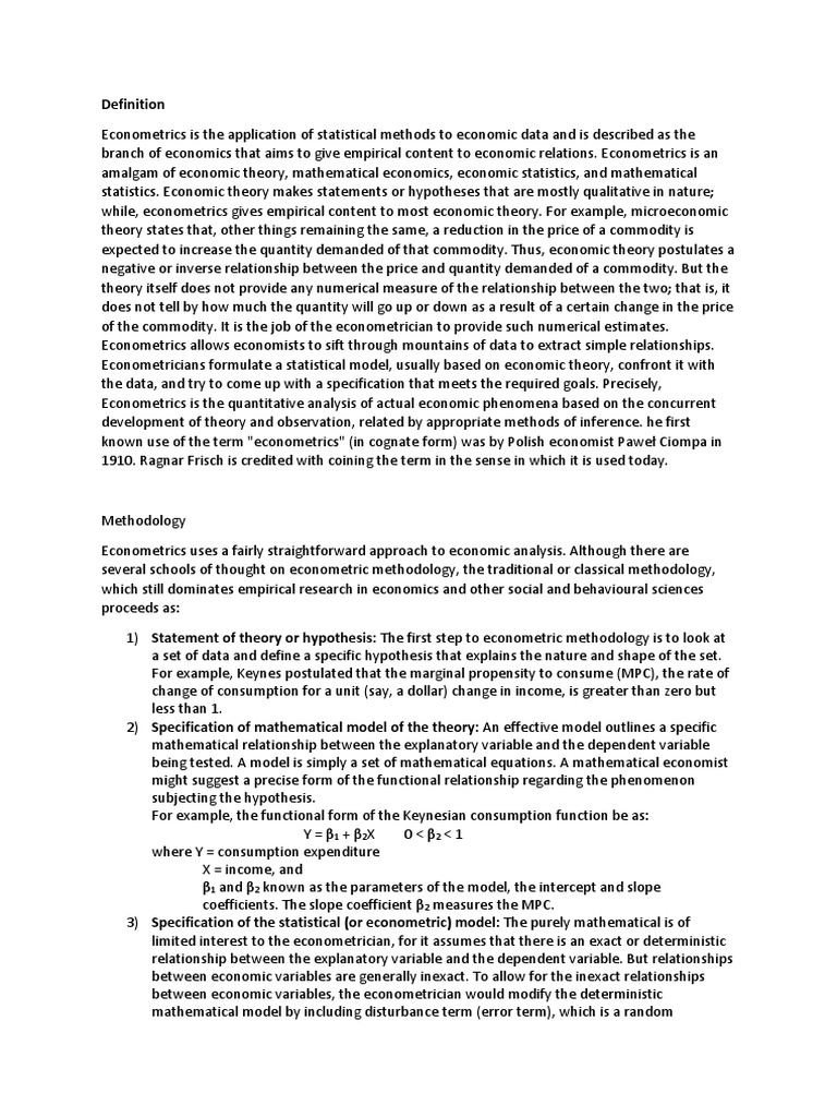 Nature And Scope Of Econometrics Pdf Econometrics Mathematical Model