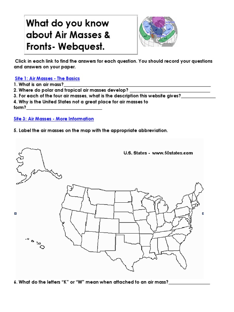 Webquest Air Masses and Fronts For Next Week | PDF