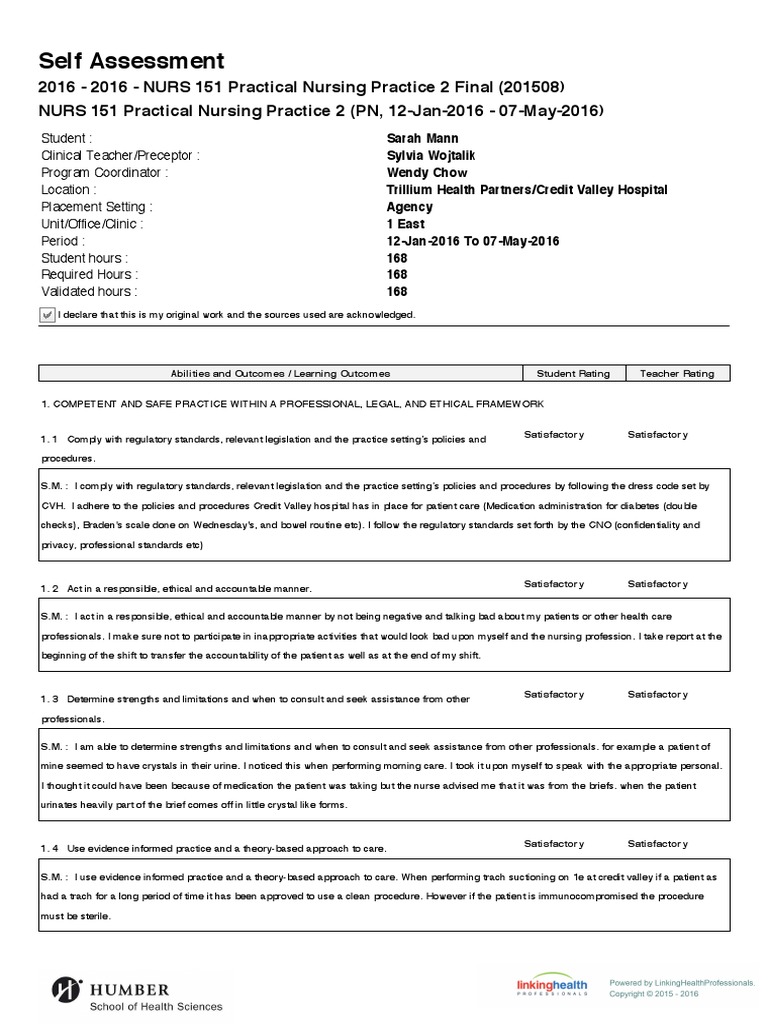 Nurs 151 Final Evaluation | PDF | Nursing | Patient