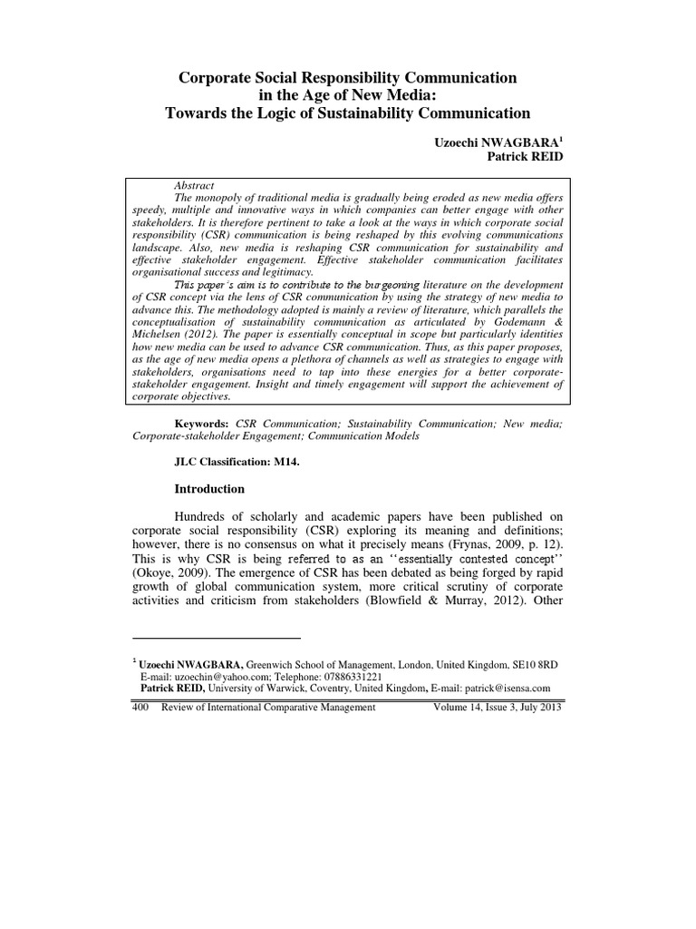 Leveraging New Media for Effective Corporate Social Responsibility ...