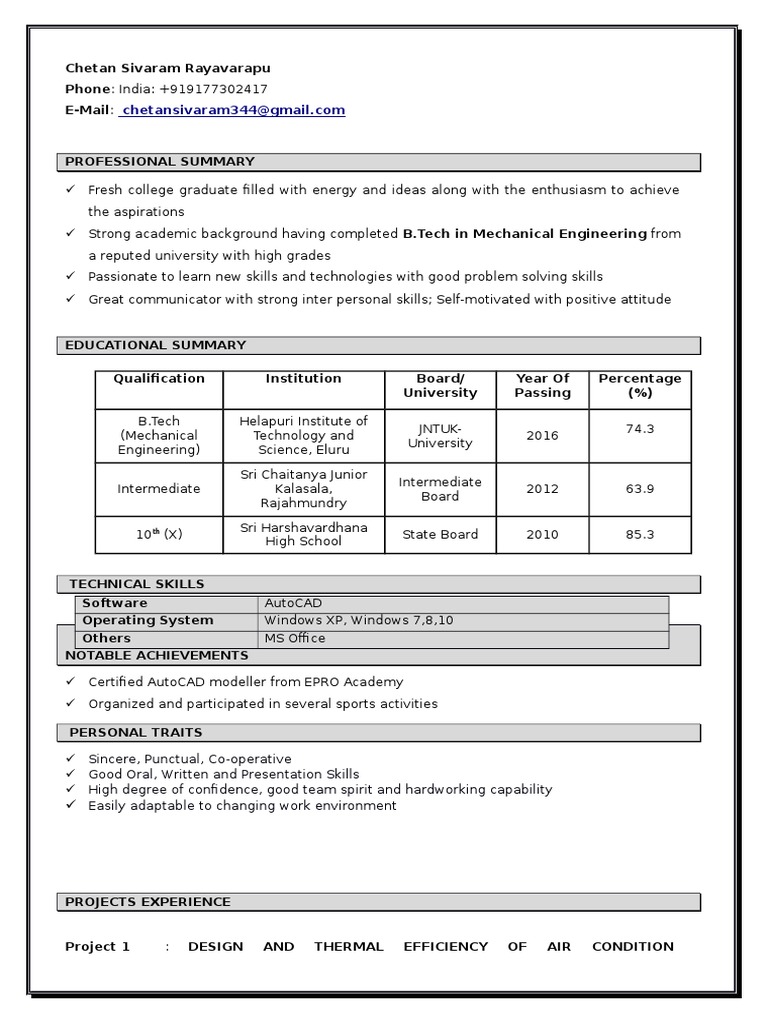 Chetan Resume | PDF | Mechanical Engineering | Science And Technology