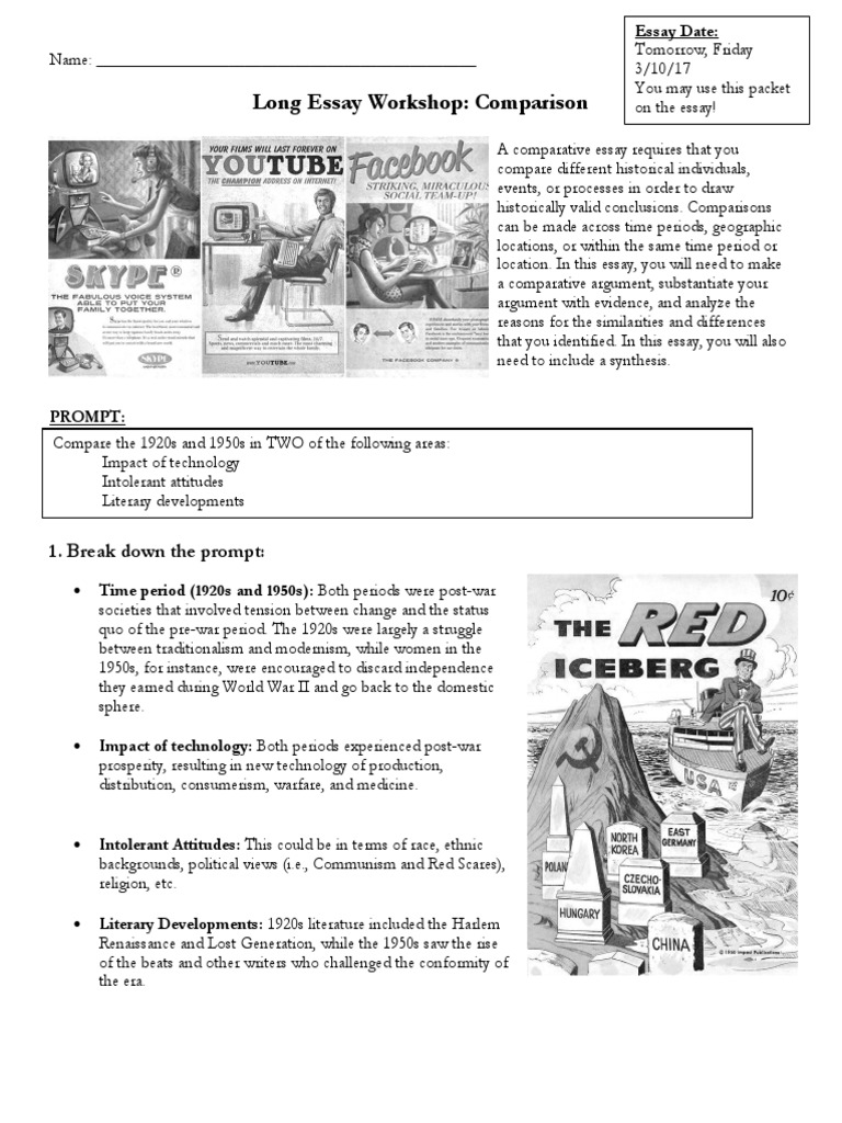 1920s Vs 1950s Essay Prep | PDF | Essays | Thesis