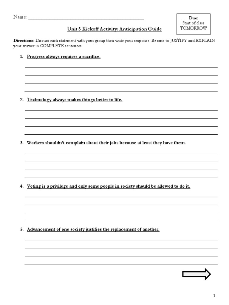 Unit 5 Anticipation Guide | PDF