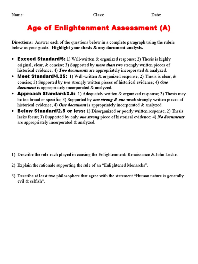 WH9 Enlightenment Assessment | PDF | Age Of Enlightenment | Thesis