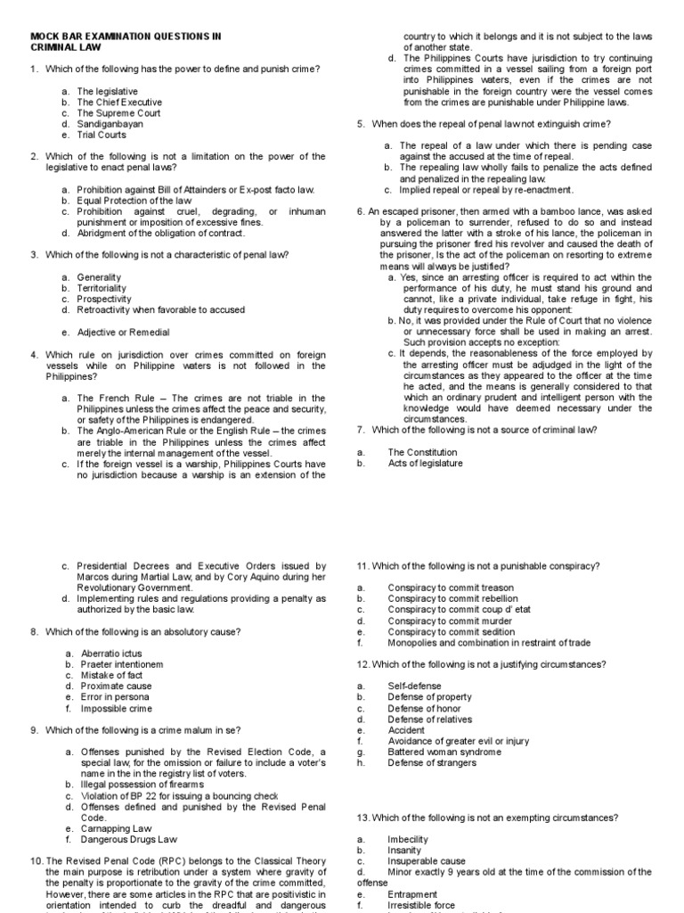 Mock Bar Examination Questions in | PDF | Crime & Violence | Crime Thriller