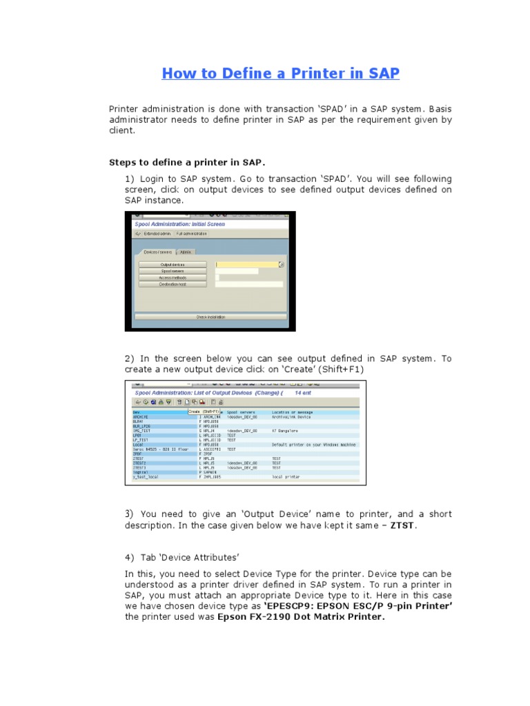 How To Define A Printer in SAP PDF | PDF | Printer (Computing) | Server (Computing)