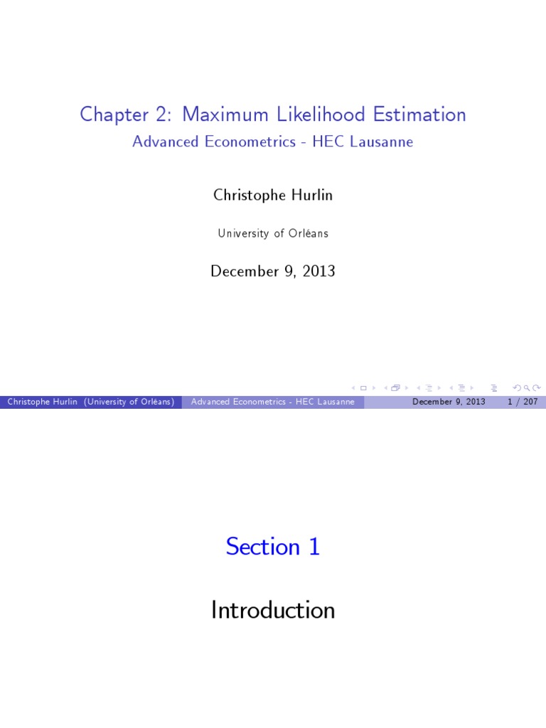 Chapter 2: Maximum Likelihood Estimation: Advanced Econometrics - HEC Lausanne | Download Free ...