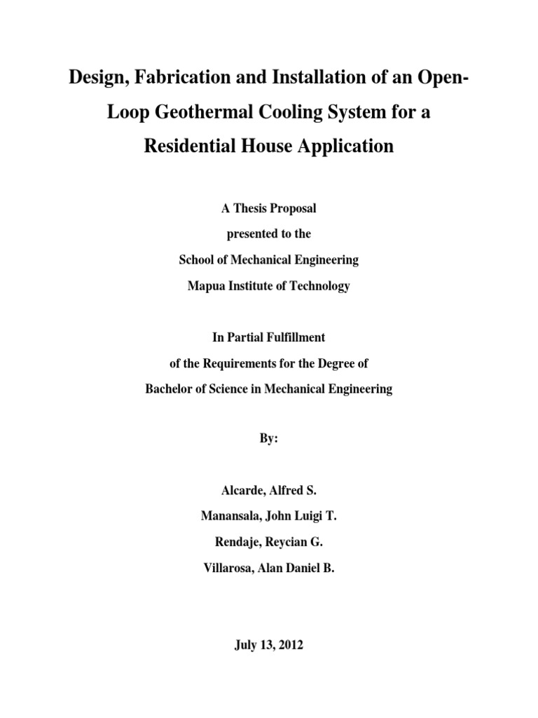Design Fabrication and Installation of An Open Loop Geothermal Cooling ...
