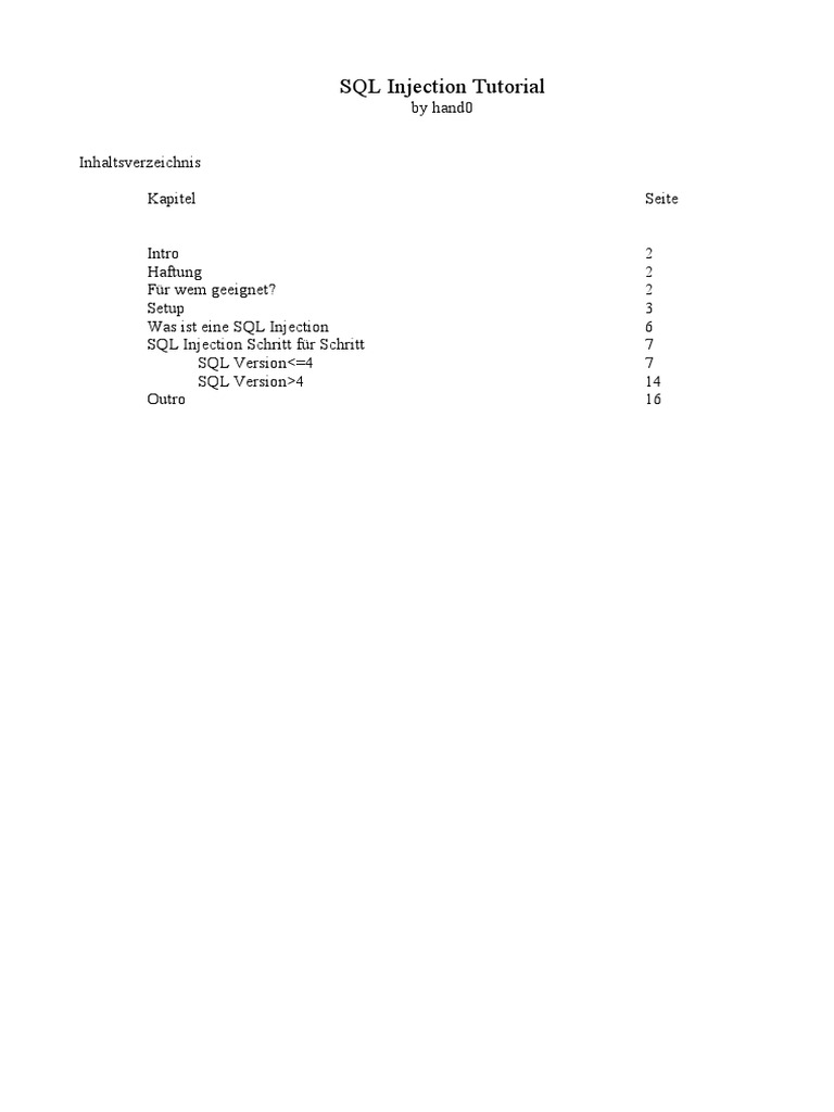 SQL Injection Tutorial: by Hand0 | PDF