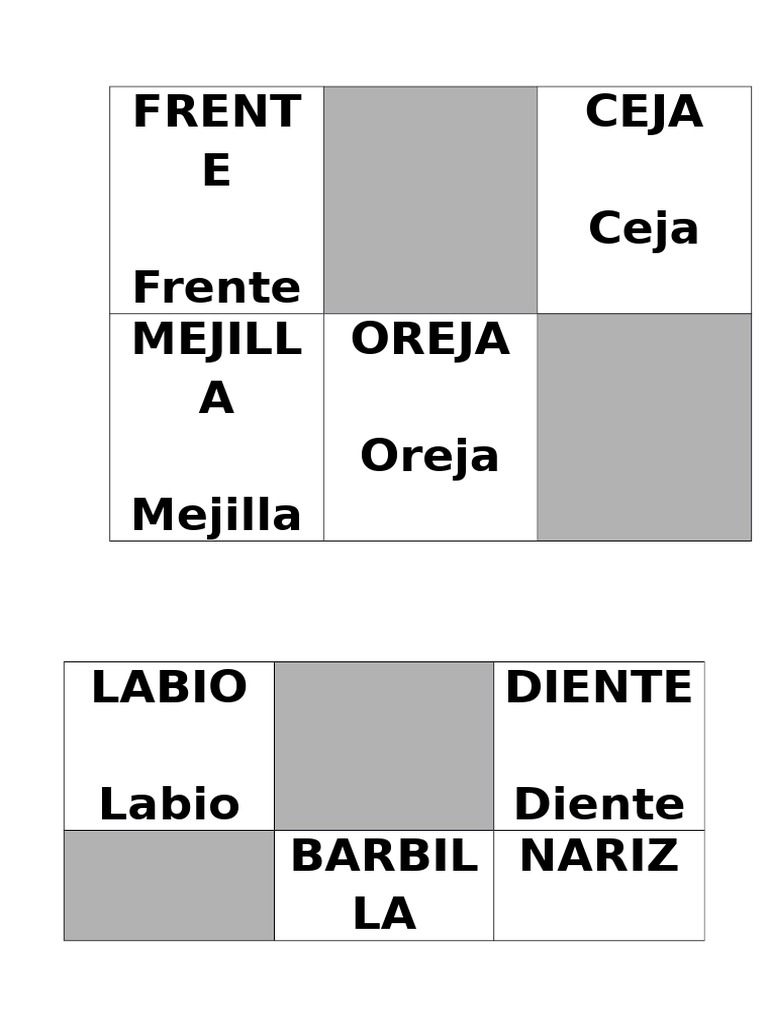 Bingo Partes de La Cara 1r Primariaa | PDF