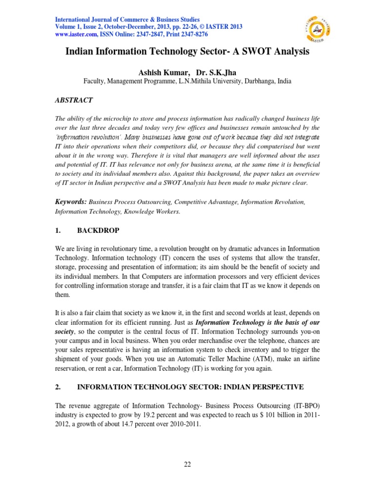 Indian Information Technology Sector - A SWOT Analysis PDF | PDF ...