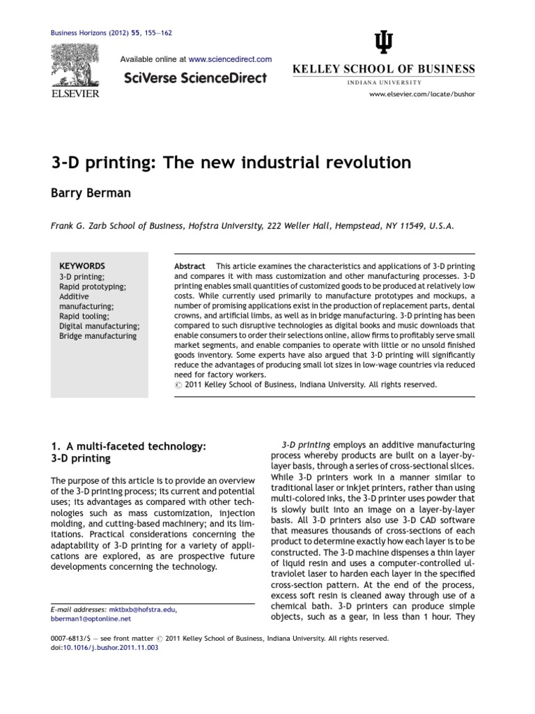 Berman, 2012 - 3-D Printing - The New Industrial Revolution PDF | PDF ...