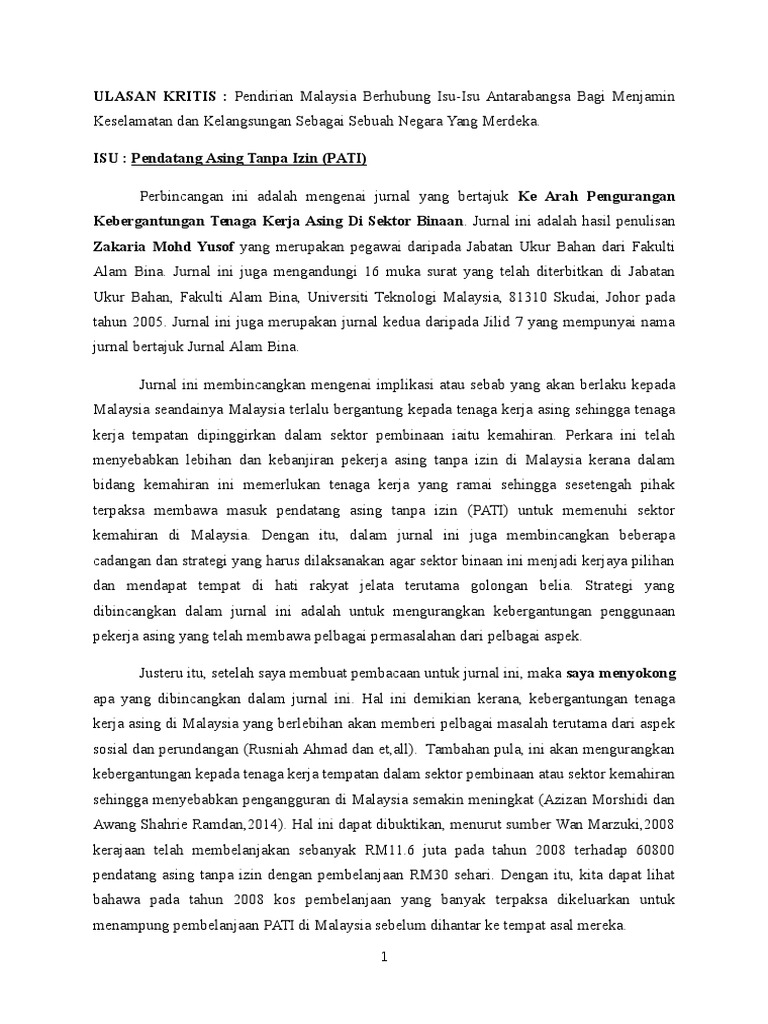 Ulasan Kritis Isu Antarabangsa (PATI) | PDF