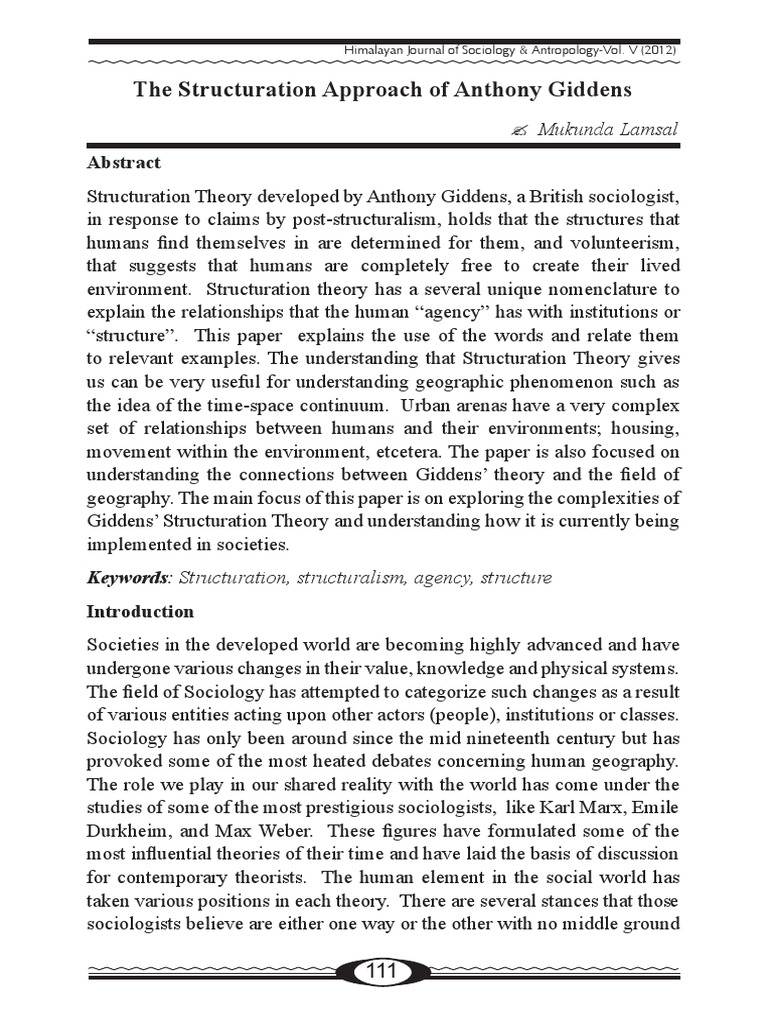 Giddens' Structuration Theory Explained | PDF | Sociology ...