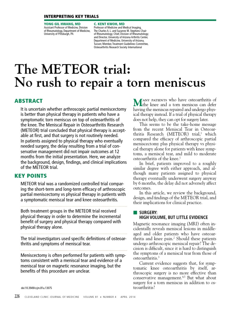 The METEOR Trial: No Rush To Repair A Torn Meniscus: Interpreting Key ...