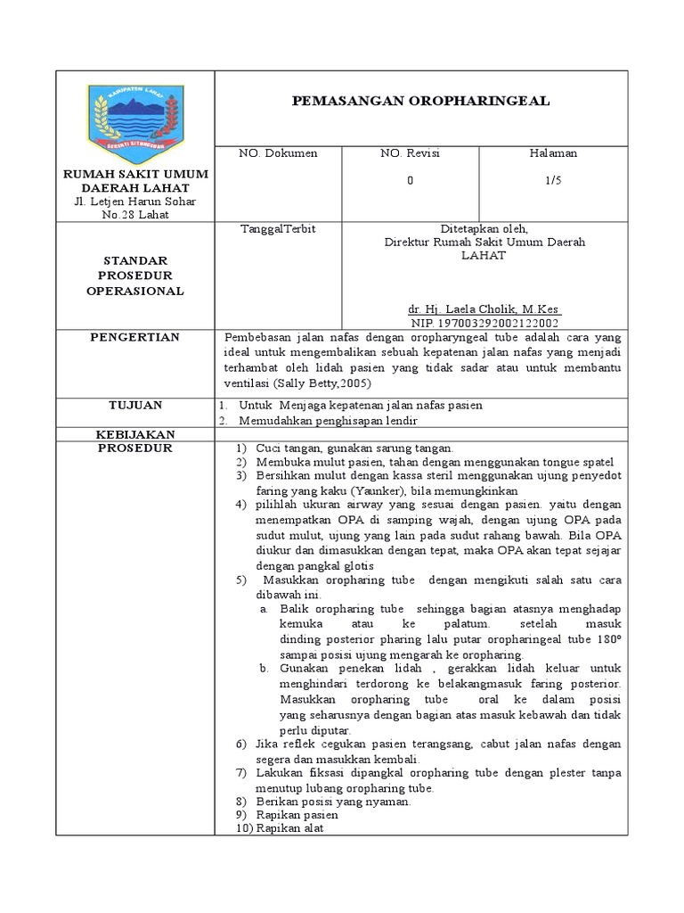 Spo Pemasangan Oropharingeal | PDF | Griya & Taman | Sains & Matematika
