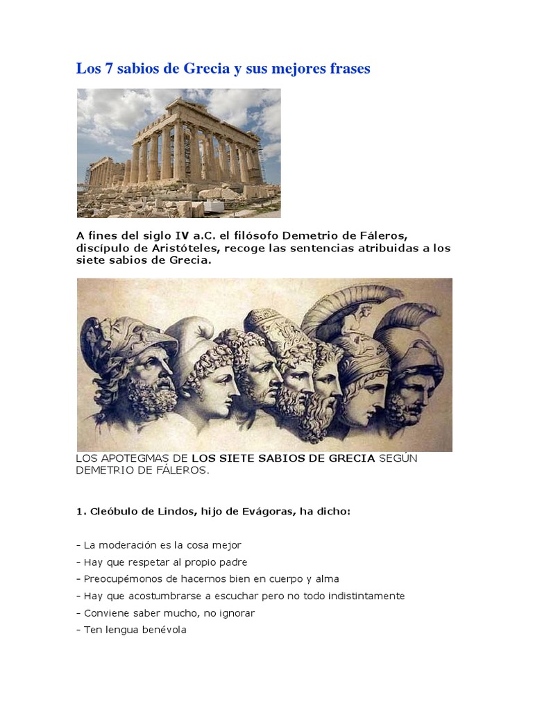 Los 7 Sabios de Grecia y Sus Mejores Frases | PDF | Science | Ciencia ...