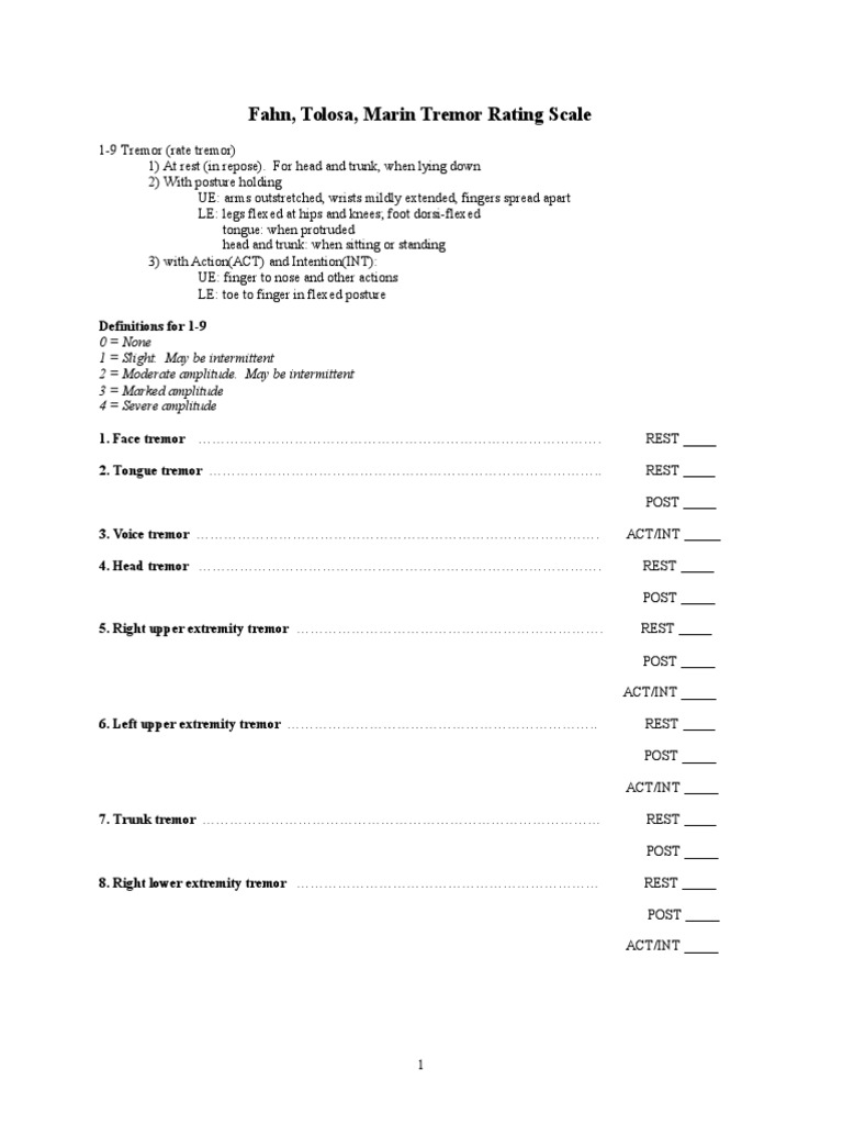 Fahn, Tolosa, Marin Tremor Rating Scale | PDF | Anatomical Terms Of Motion