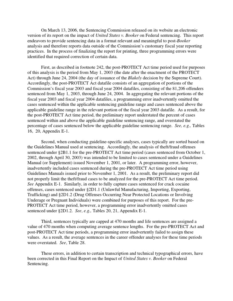 BookerReptErrata | PDF | United States V. Booker | Sentence (Law)