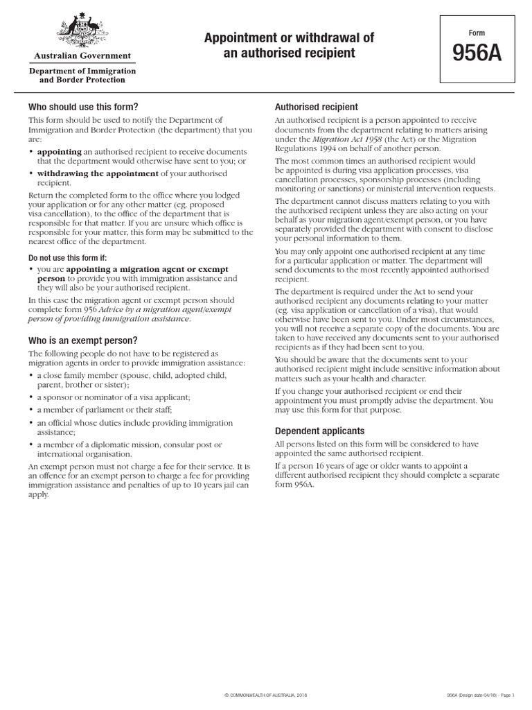 Form 956A: Authorised Recipient Guide | PDF | Law