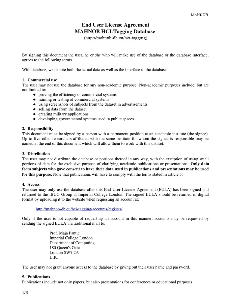 Eula Mahnob Hci | Download Free PDF | Databases | Information Technology Management