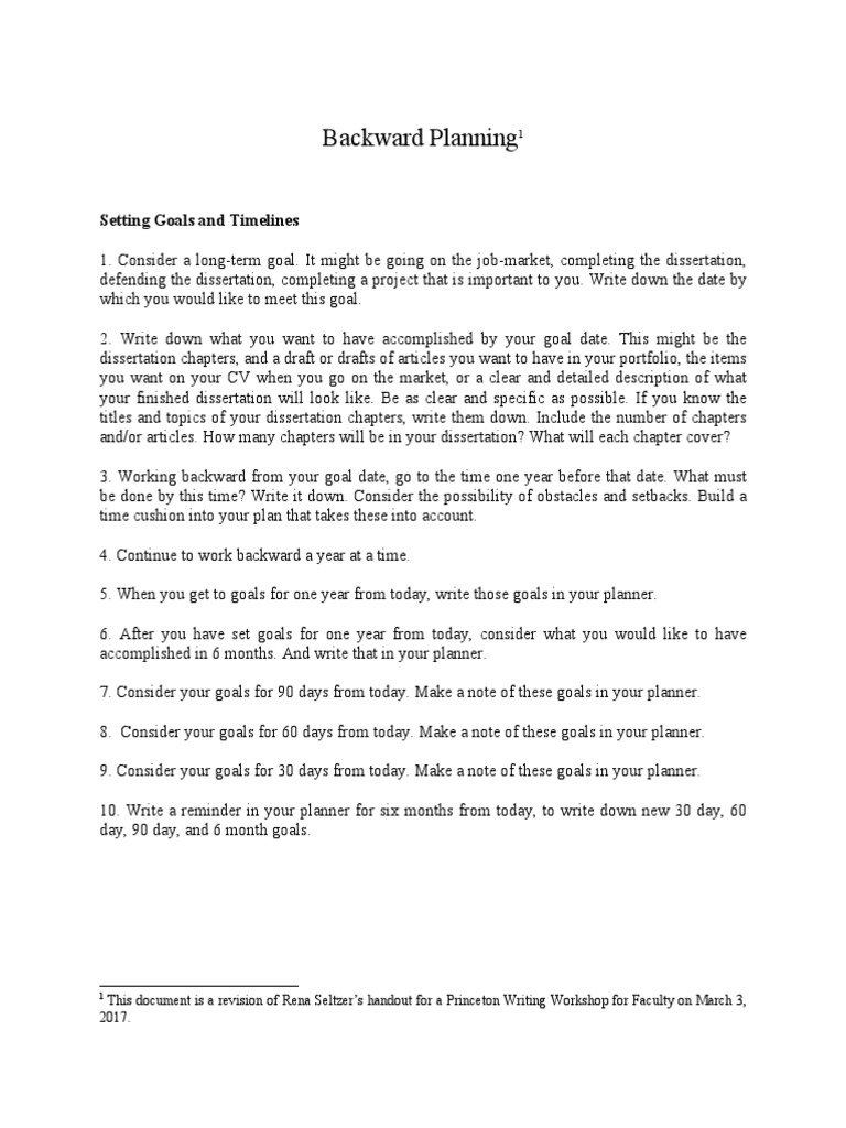 Backward Planning: Setting Goals and Timelines | PDF