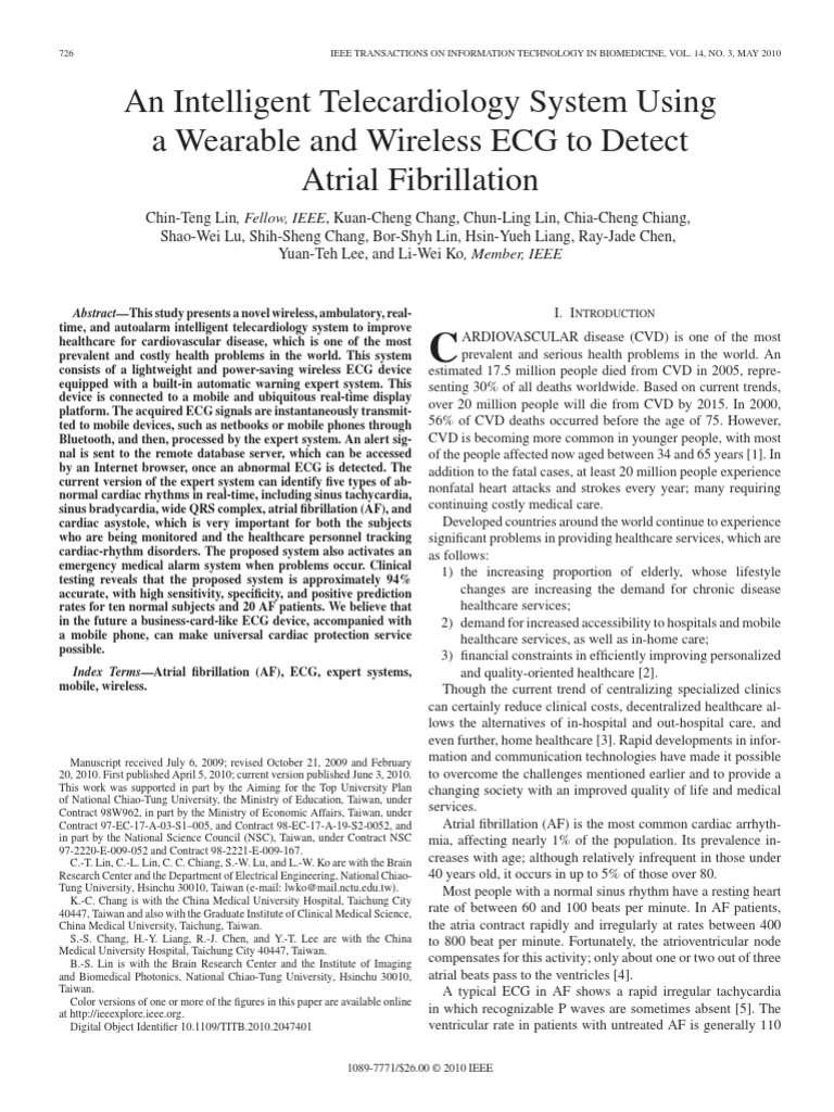 An Intelligent Telecardiology System Using A Wearable and Wireless ECG ...