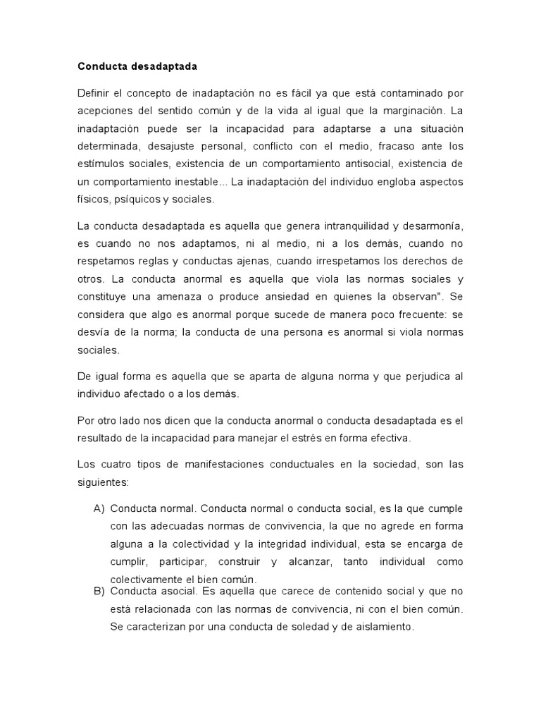 Conducta Desadaptada y sus Tipos | PDF | Comportamiento | Manual ...