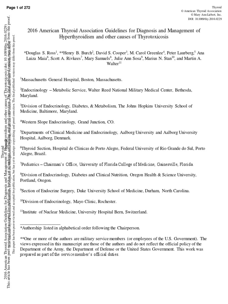 ATA Guidelines Tireotoxicosis 2016 | Hyperthyroidism | Thyroid