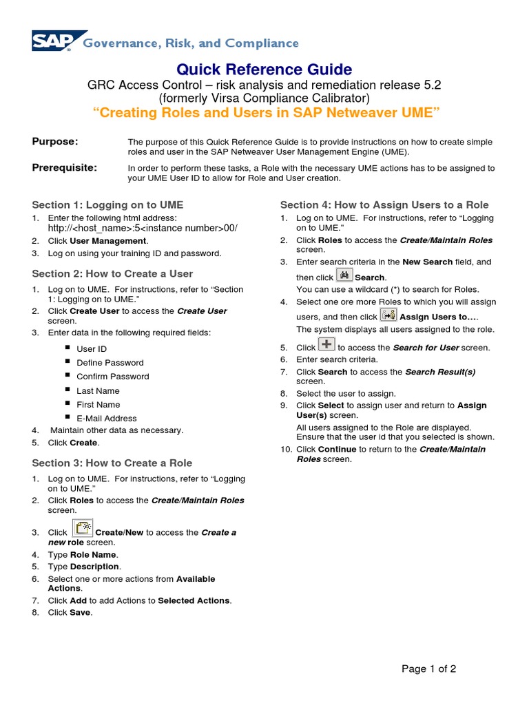 SAP GRC AC - Creating Roles and Users in SAP NetWeaver User Management ...