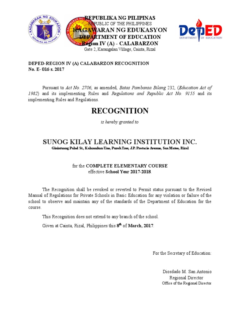 DEPED Certificate | PDF