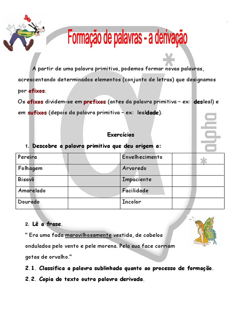 prefixação sufixação | Palavra | Unidades Semânticas