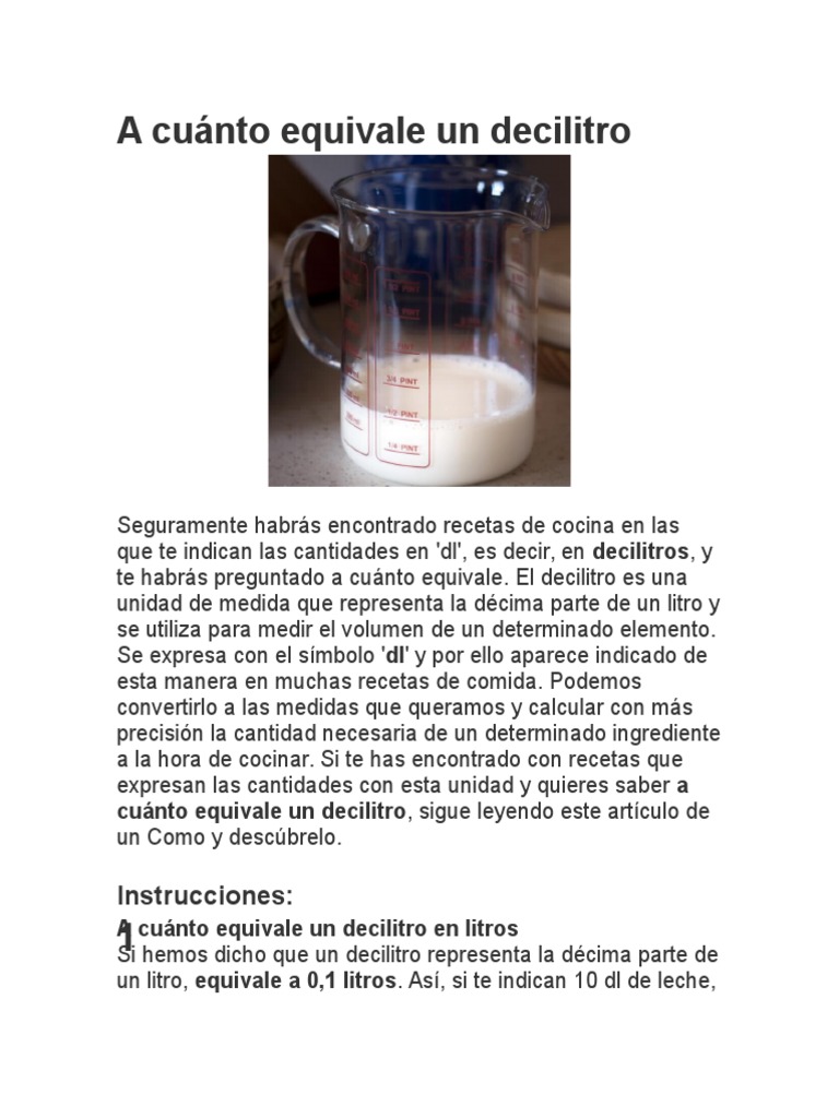 Equivalencia de un Decilitro | PDF | Litro | Enseñanza de matemática